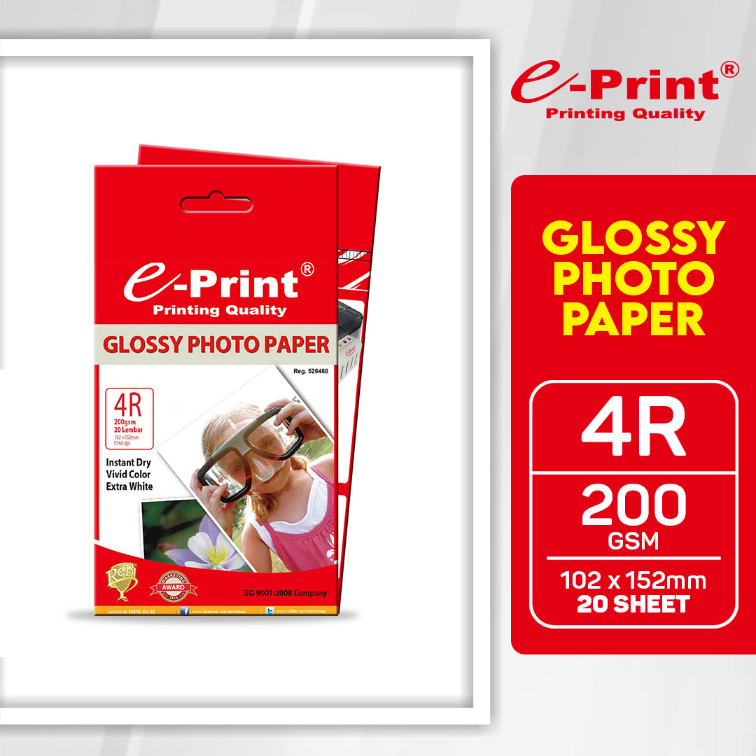 Kertas Foto Glossy Photo Paper 4R 200gsm 20lembar e-Print | Lazada ...