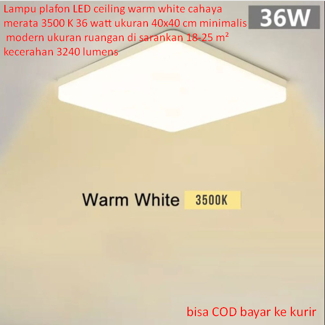 Lampu plafon LED ceiling warm white cahaya merata 3500 K 36 watt ukuran ...