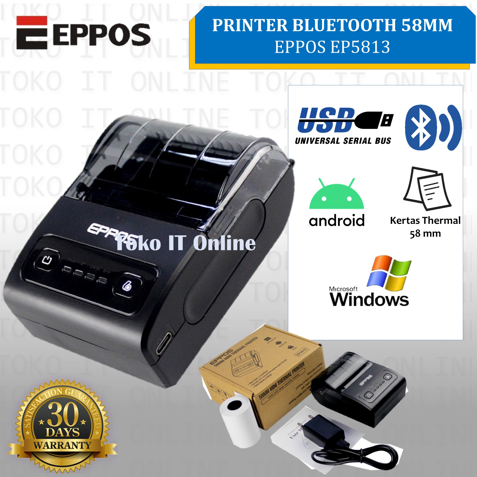PRINTER THERMAL EPPOS EP5813 PORTABLE BLUETOOTH MINI 58MM EPPOS EP-5813 | Lazada Indonesia