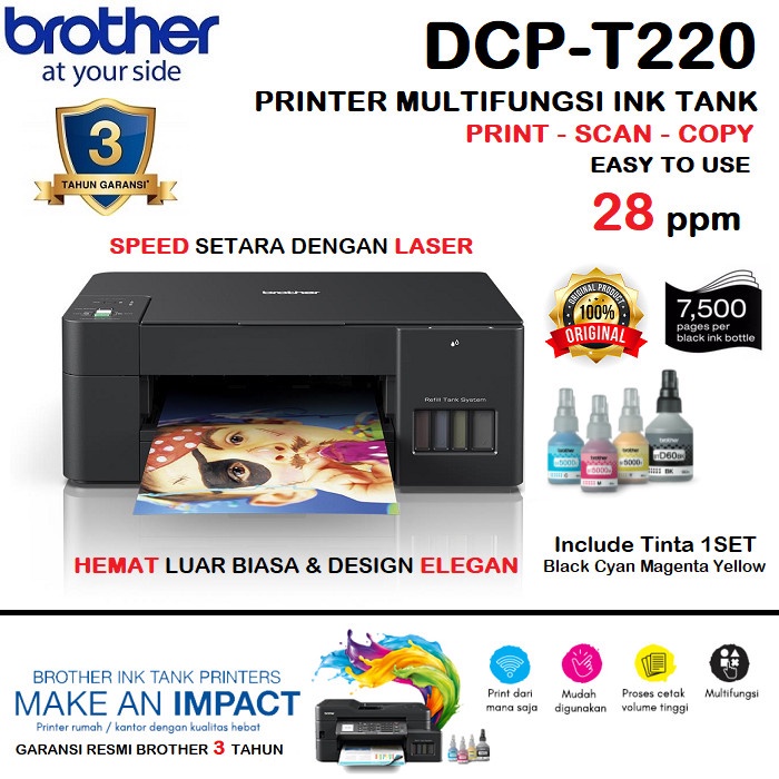 Printer BROTHER DCP T220 print scan copy REFILL Tank / INFUS original ...