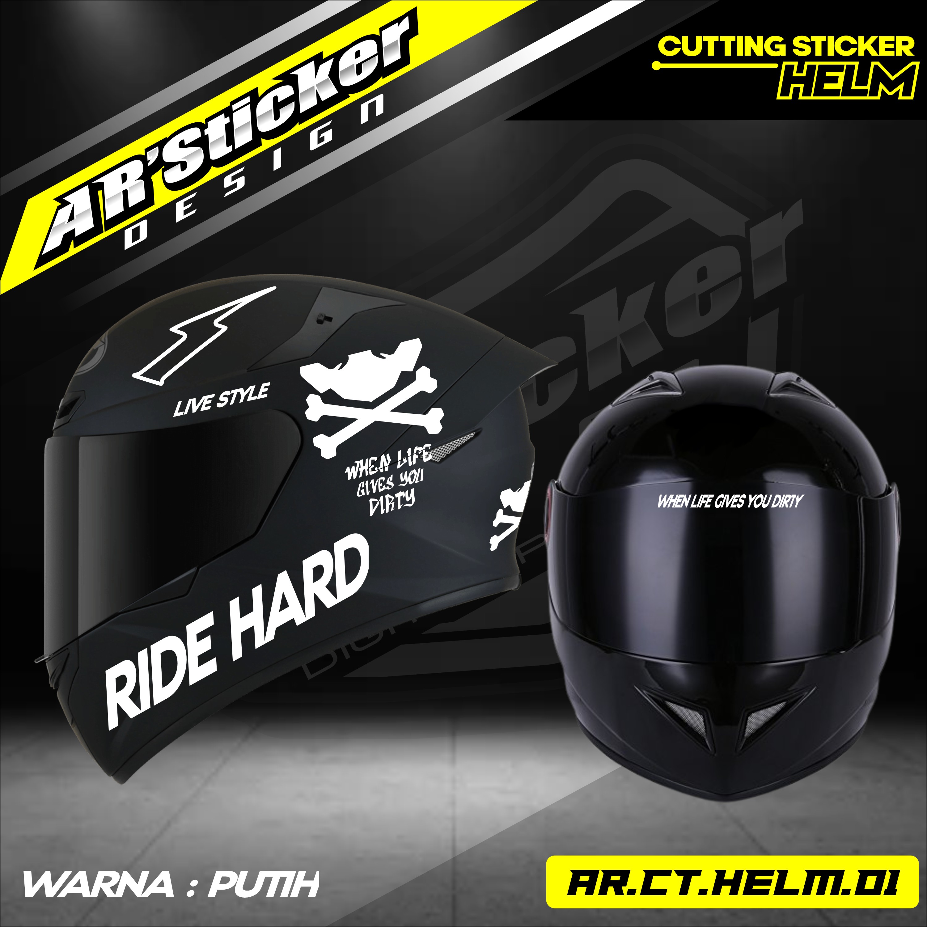 Sticker Cutting Helm FullFace Ride Hard - Stiker Helem Full Face RIDE ...