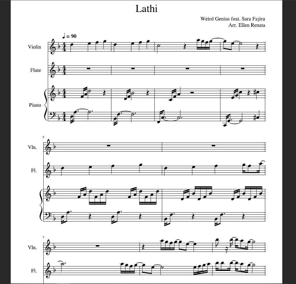 Kertas Partitur Not Balok musik Penyanyi Sara Fajira With Weird Genius ...