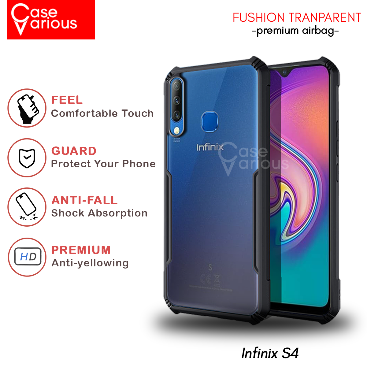 Paket 3in1 Case Infinix S4 Casing Free Tempered Glass dan Skin Carbon ...