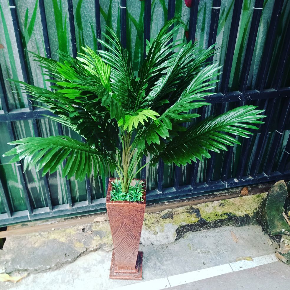 POHON PALEM ARTIFICIAL+VAS KAYU /DEKORASI KANTOR /BUNGA POJOK RUANGAN ...