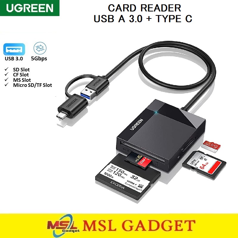 UGREEN OTG Card Reader USB 3.0 + Type C Multifungsi SD TF CF MS Card ...