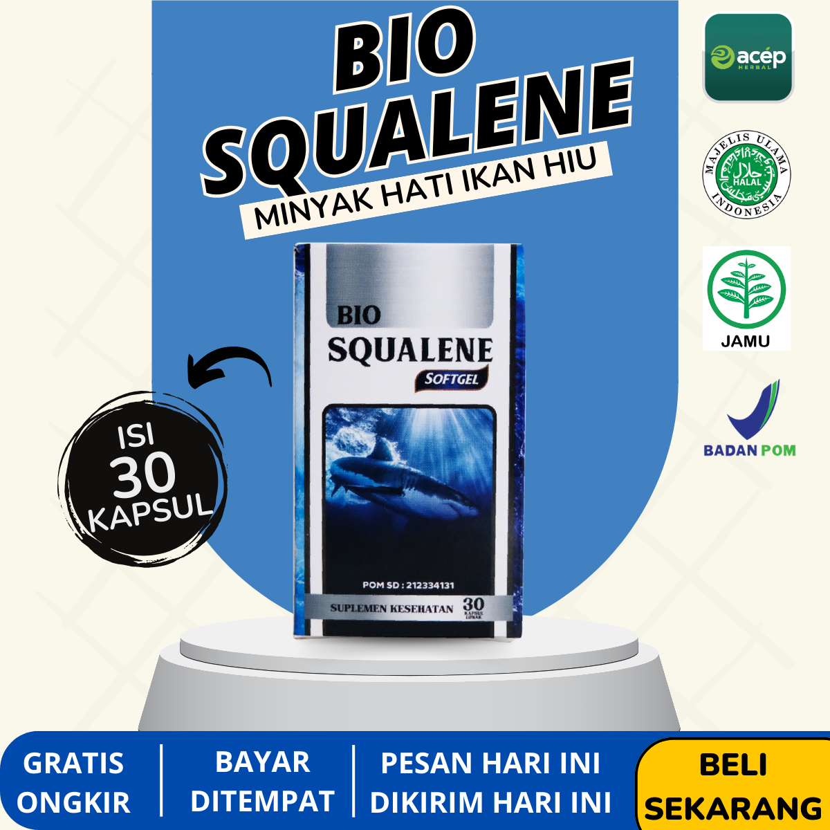 Bio Squalene Ekstrak Minyak Hati Ikan hiu Suplement Kesehatan Isi 30 ...