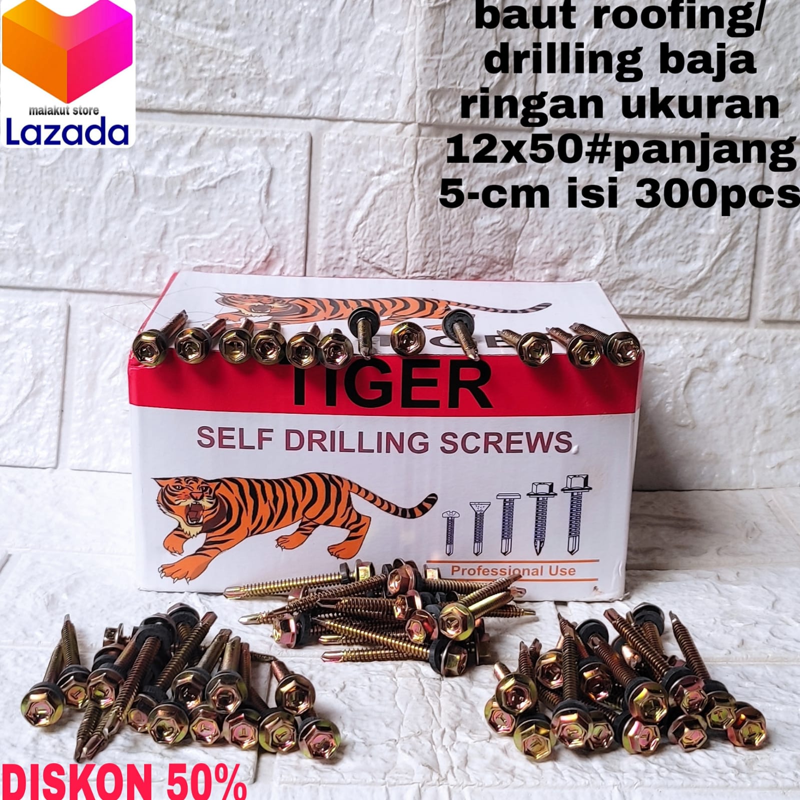 baut baja ringan roofing/drilling 12x50 panjang 5cm isi 100pcs baut ...