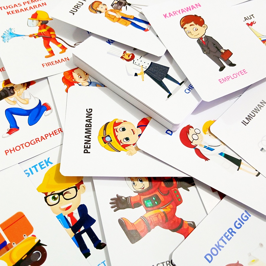 Flashcard Edukasi 40 kartu Profesi Dalam 2 Bahasa Indonesia dan Inggris ...