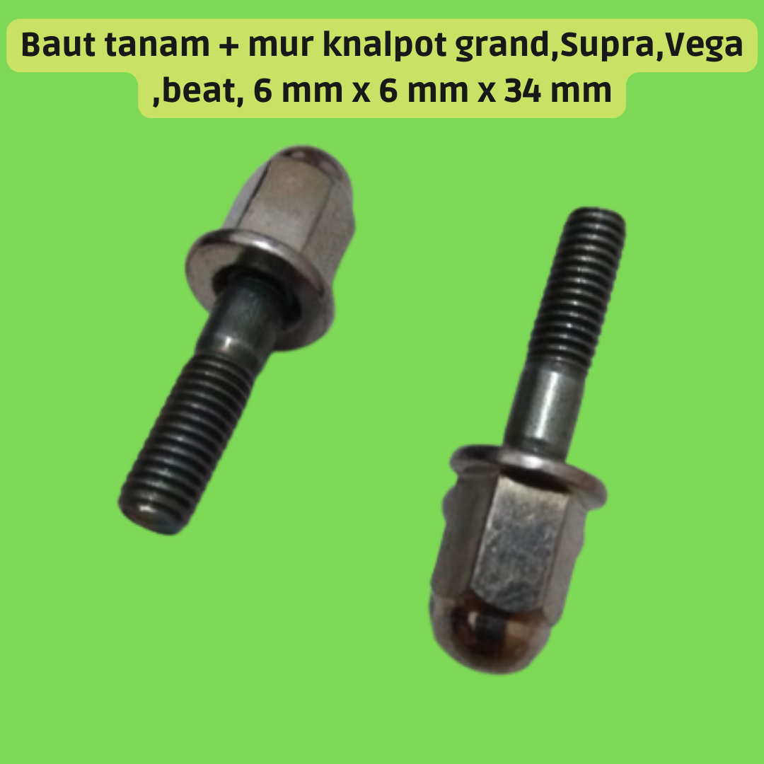 Baut tanam + mur knalpot grand,Supra,Vega ,beat, Vario 110 cc 6 mm x 6 ...