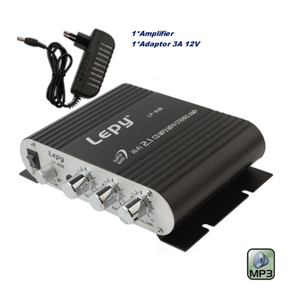 Lepy LP-838 Car Amplifier 12V Hi-Fi 2.1 Amplifier Booster Radio CD MP3 ...
