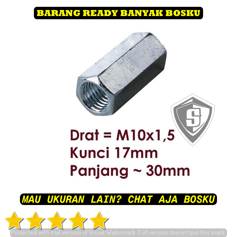 1 pcs Mur Panjang (Drat Baut 14) M10 x 1,5 Kunci 17 Long Nut | Lazada ...
