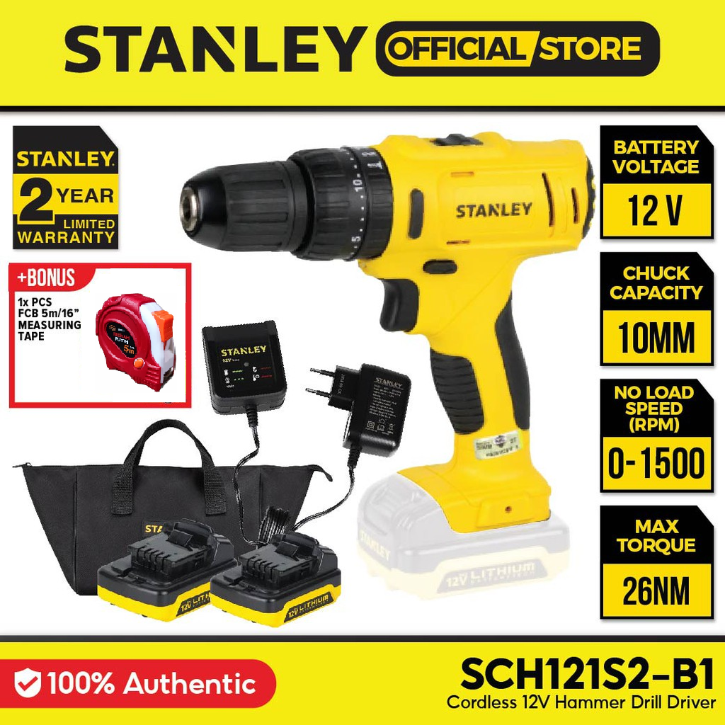STANLEY 12V MAX CORDLESS IMPACT DRILL 10MM - MESIN BOR BATERAI 12V ...