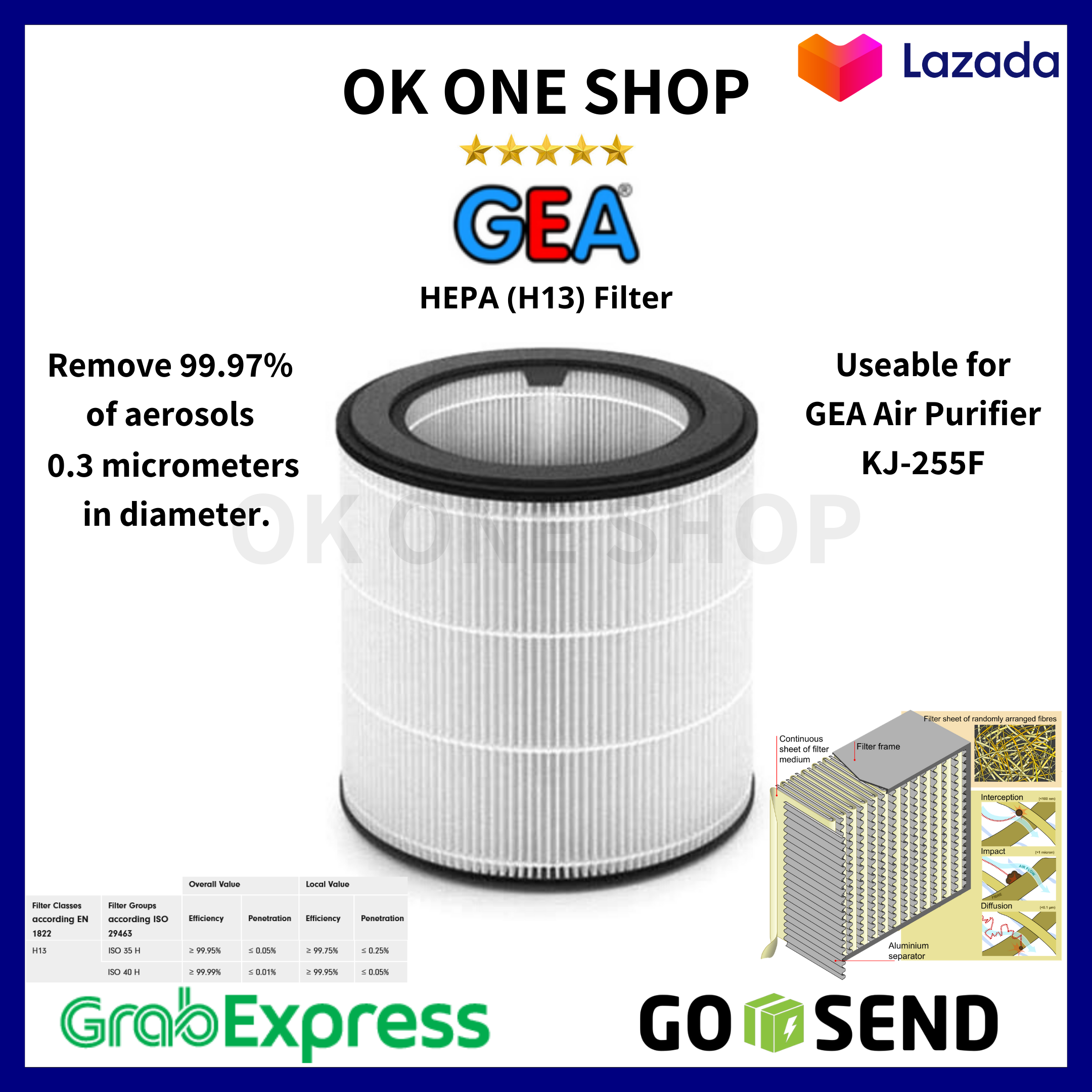 GEA HEPA Filter (H13) KJ-255F Replacement / KJ255F / KJ-255 F | Lazada ...