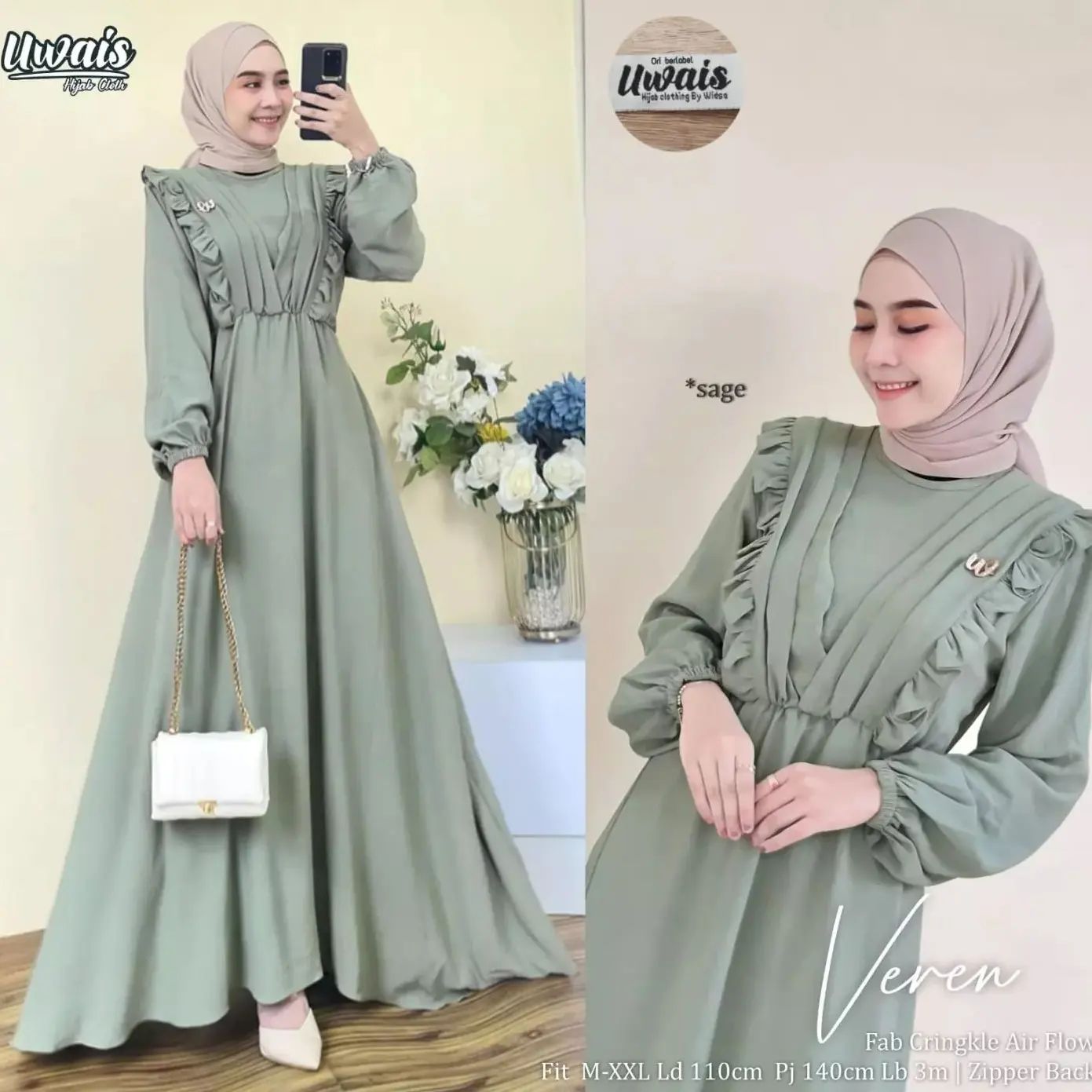 Gamis Pesta Terbaru Veren Maki Korean Long Dress Warna Green Sage Pink ...