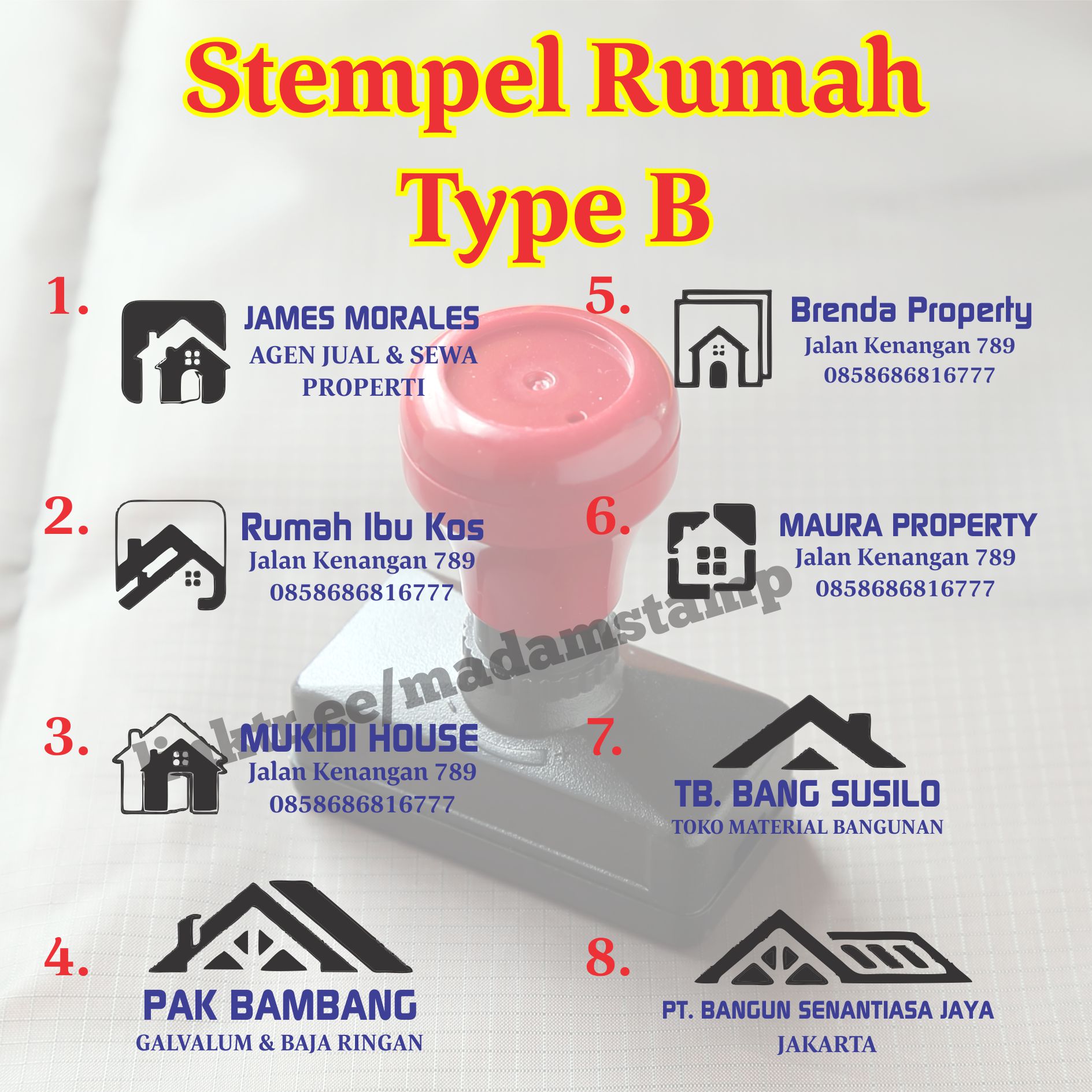 stempel rumah B nama toko bangunan kos kontraktor hotel guesthouse ageb ...