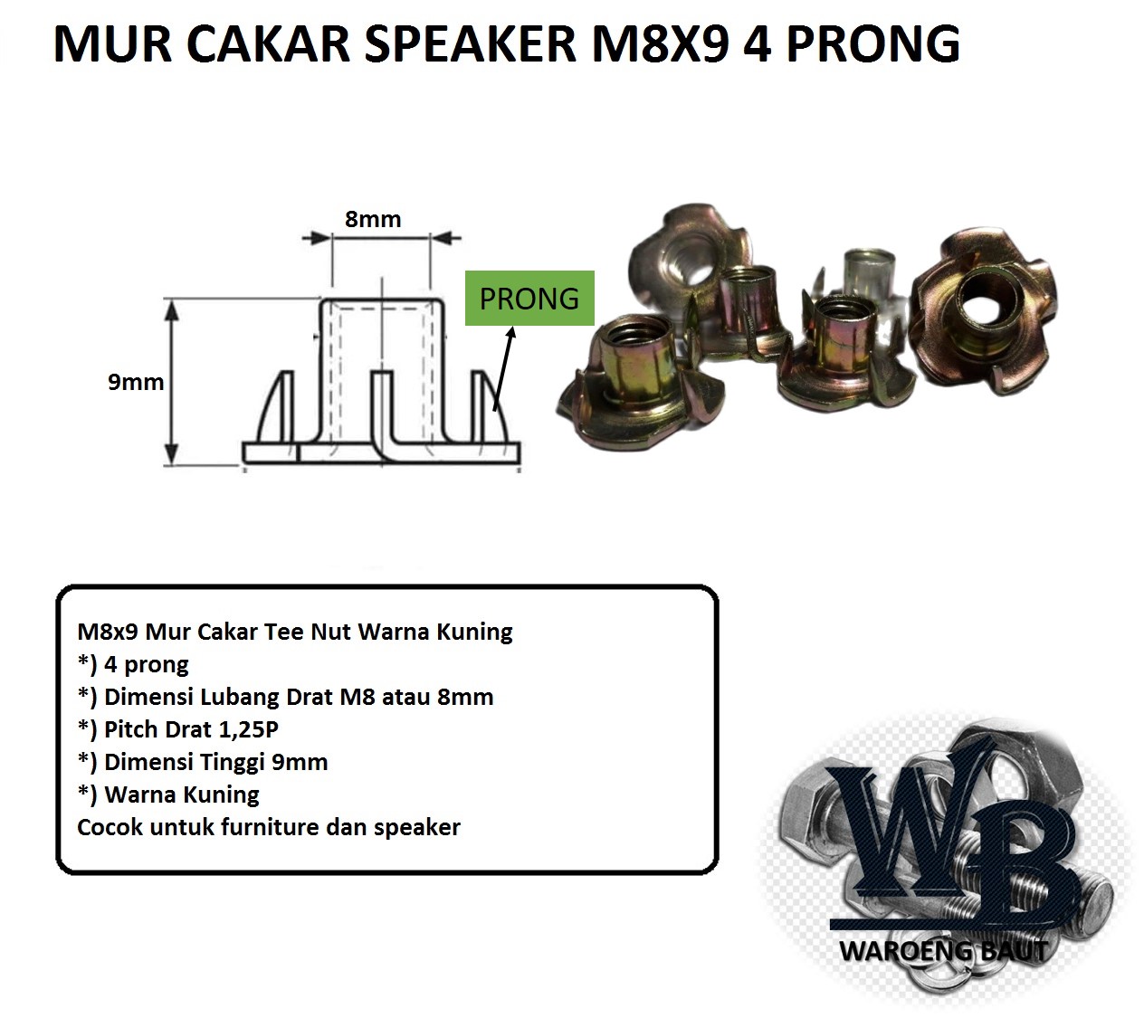 (5 PCS) MUR CAKAR SPEAKER M8 x 9 / TEE NUT T NUT SEPEAKER INSERT TANAM ...
