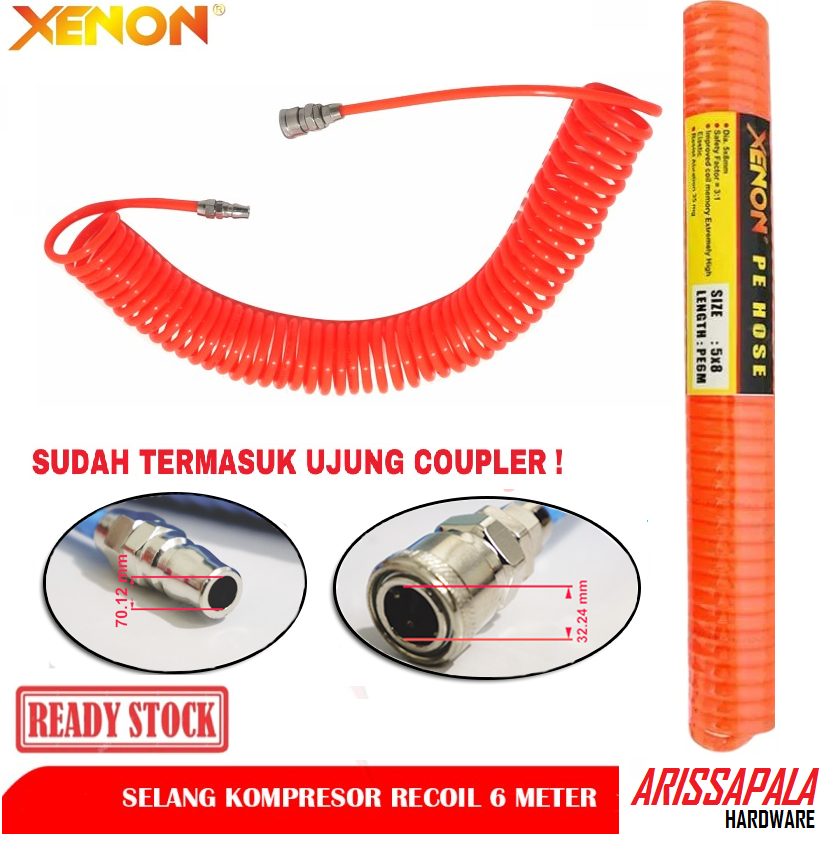 XENON SELANG KOMPRESOR SELANG ANGIN PU 6 Meter RECOIL SPIRAL AIR HOSE ...
