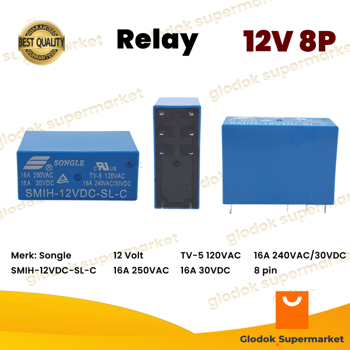 Relay Songle DC 12V 8 Pin SMIH-12VDC-SL-C Riley 12 Volt 8p Power Relays ...