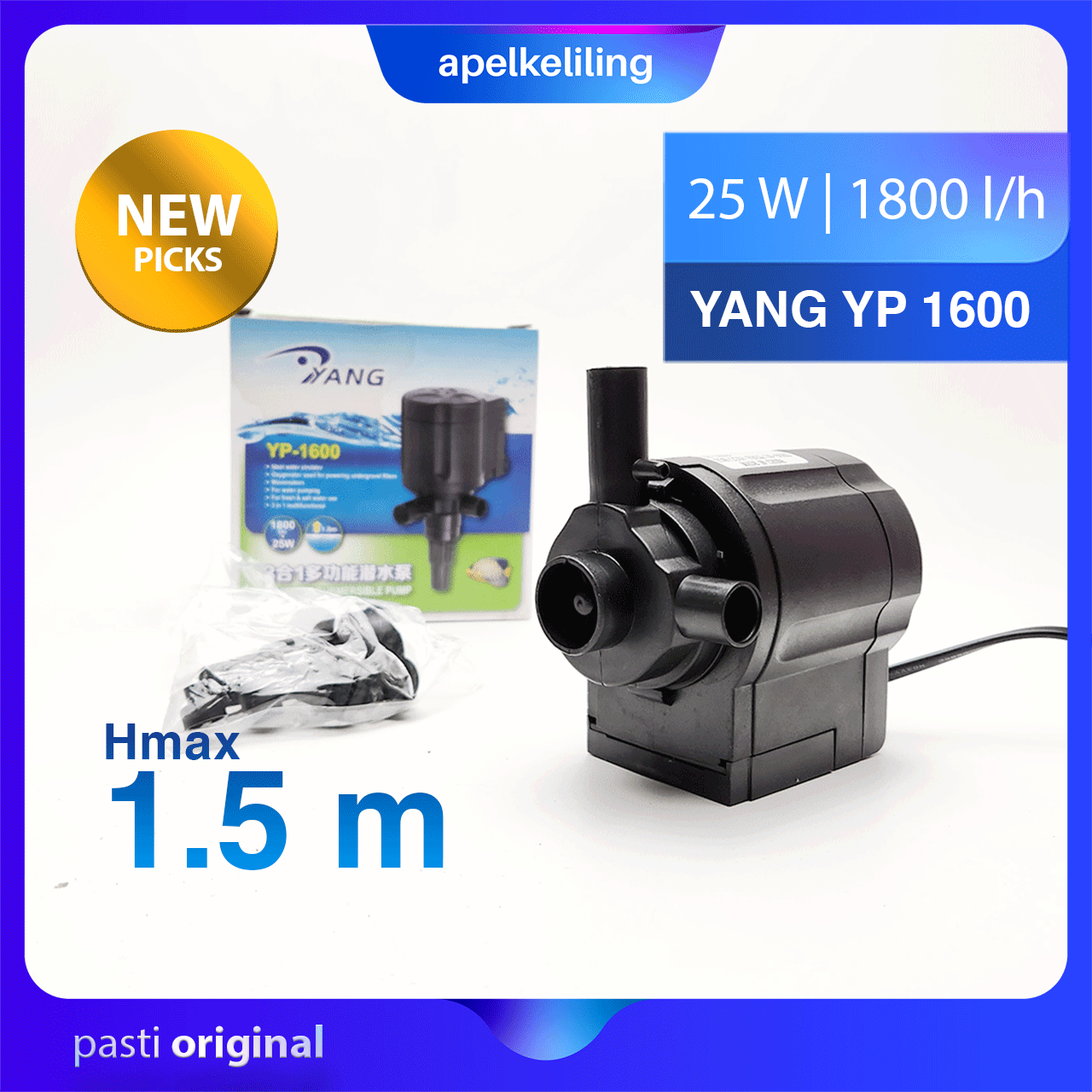 Pompa Aquarium Celup YANG YP 1600 Water Pump 1800 L/H Original Baru ...