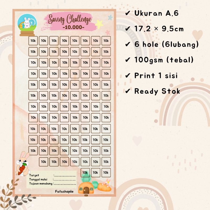 Isian Binder SAVING CHALLENGE ISI 6LEMBAR BUNDLE 6STICKER / MIN ORDER ...