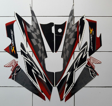 STIKER STRIPING & LIS BODY SUPRA X R 2008 2009 HITAM MERAH STANDAR ...