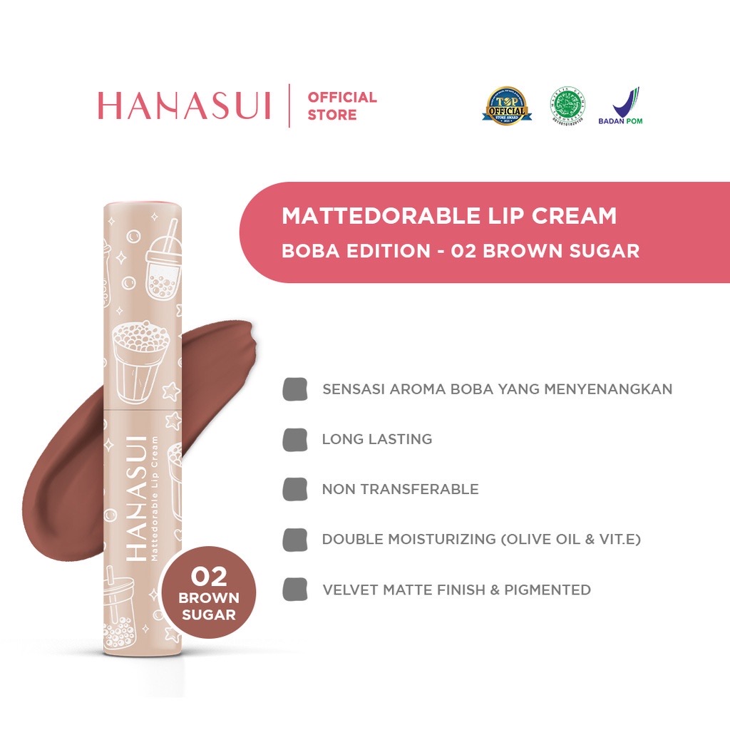 Hanasui Mattedorable Lip Cream Boba Edition Brown Sugar Hazelnut Latte ...