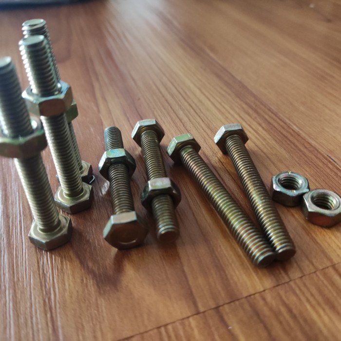 Baut Mur Besi Kuning M6 x 45 ( Kunci 10 ) Yellow Zinc Plated per 100 bj ...