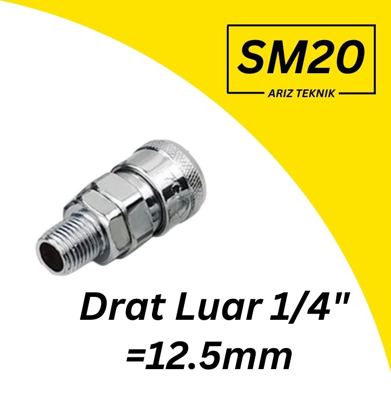 Kopler Selang Kompresor Angin Coupler Type SM 20 Drat Luar 1/4in 12,5mm Adapter Quick Coupler ...
