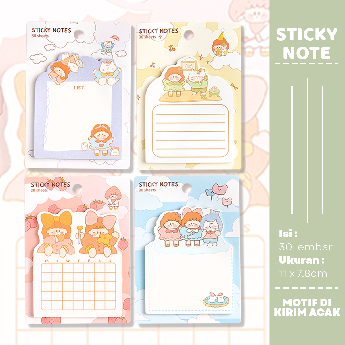 [READY] Aimilo Sticky Notes Memo Catatan Tempel Gambar Bentuk Karakter ...