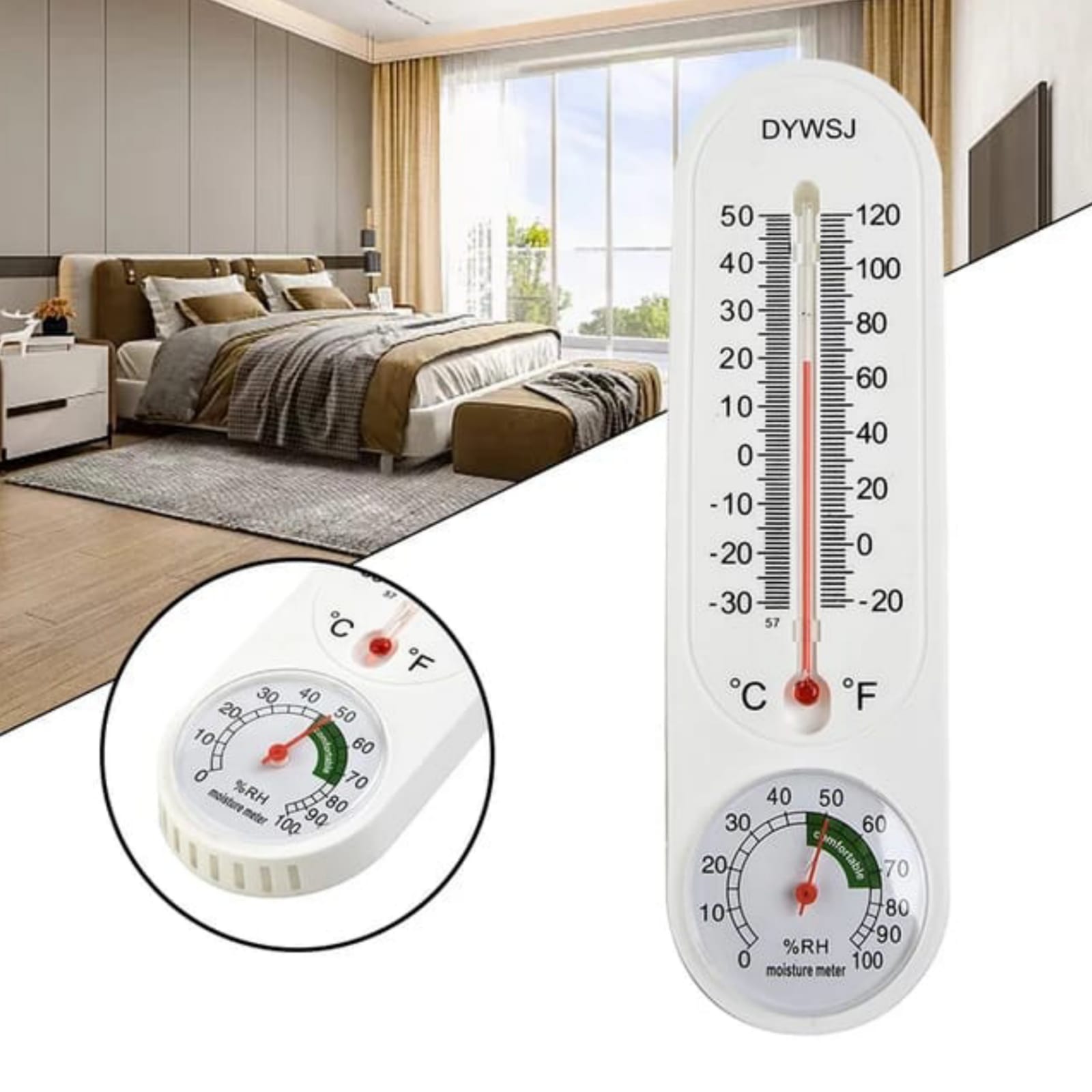 Termometer Dinding Alat pengukur suhu ruangan Hygrometer analog 9 inch ...