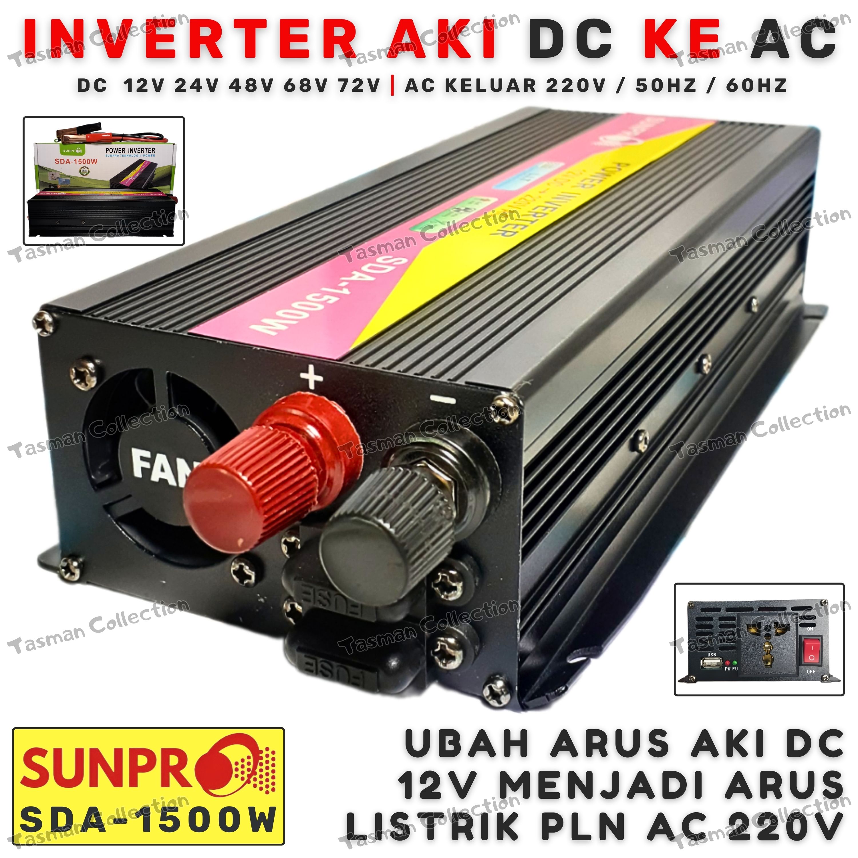 Power Inverter DC TO AC 1500 Watt SUNPRO SDA-1500W With USB 5V + LCD ...