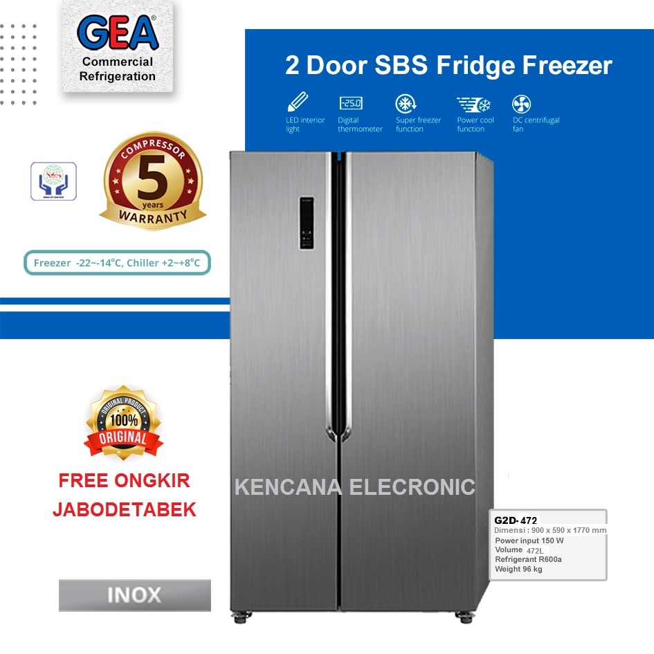 KULKAS GEA G2D-472 INOX LEMARI ES 2 PINTU -472LITER SIDE BY SIDE ...