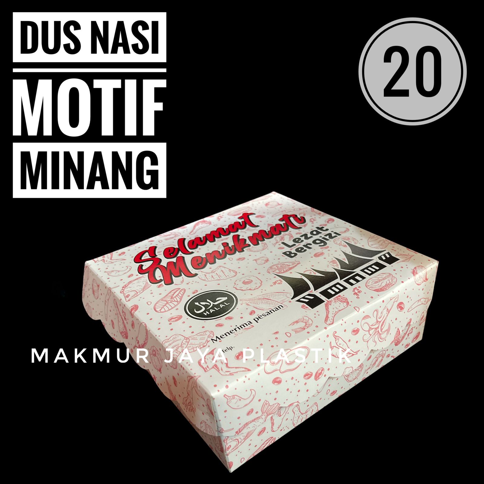 BOX NASI KOTAK DUS 20X20 MOTIF MINANG RUMAH GADANG MODEL SAMBUNG ...