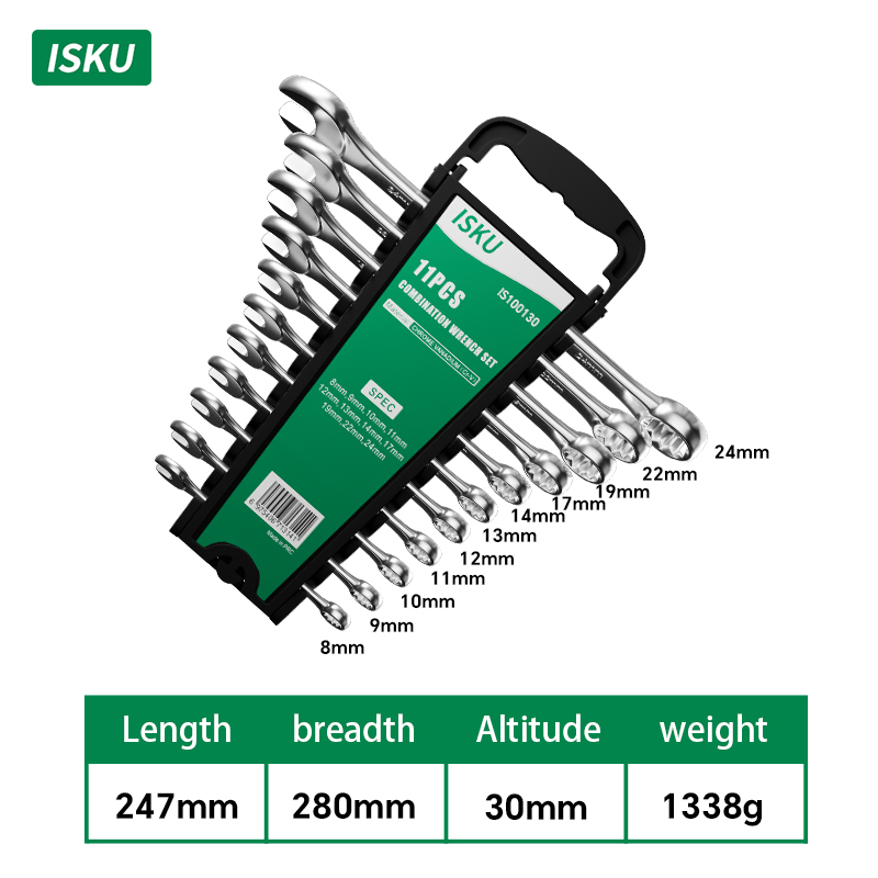 Isku Kunci Ring Pas Set 11pcs CR-V Combination Wrench/Kunci Pas Set 8 ...