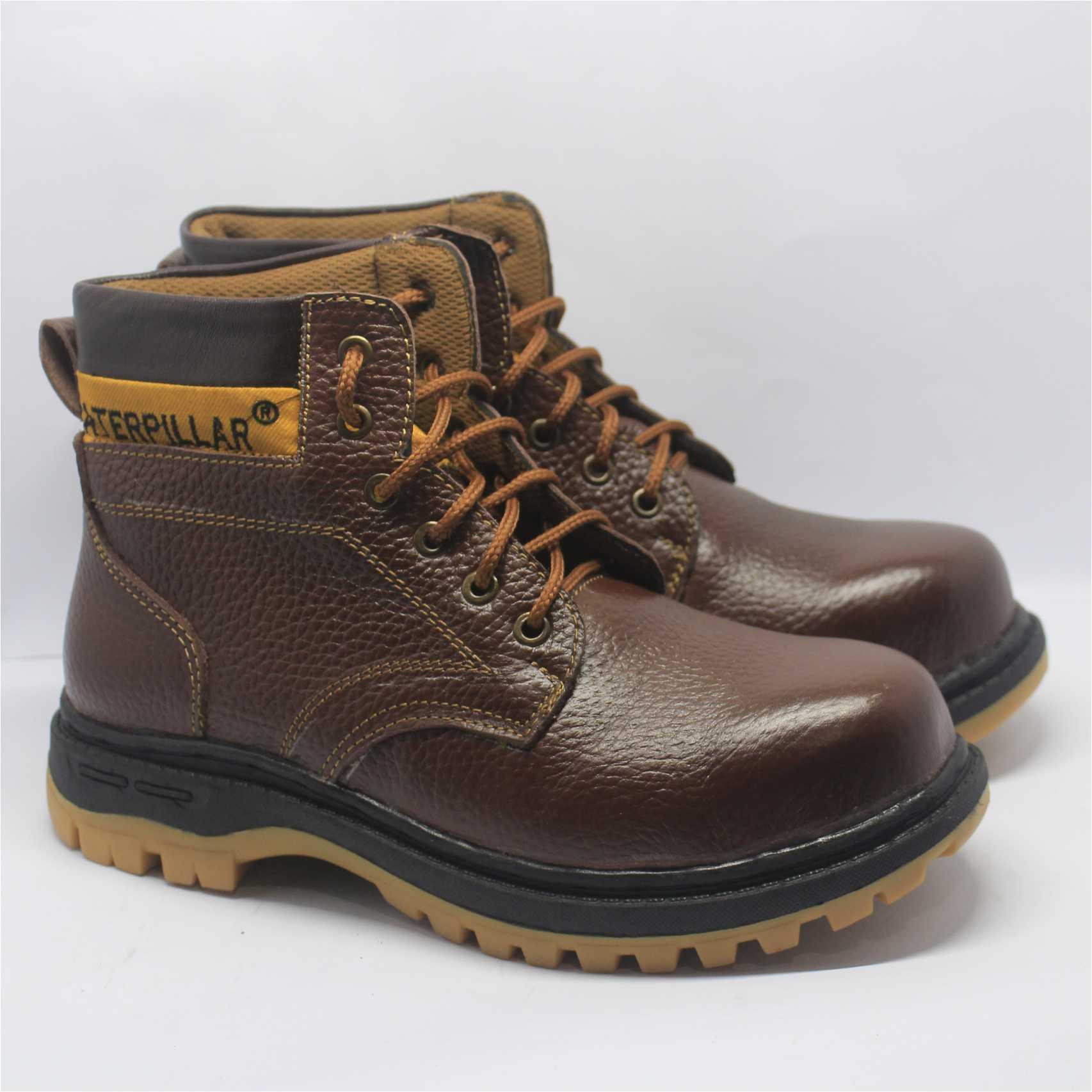 Caterpillar - Sepatu Safety Boots Pria 100% Kulit Warna Coklat Ada Plat ...