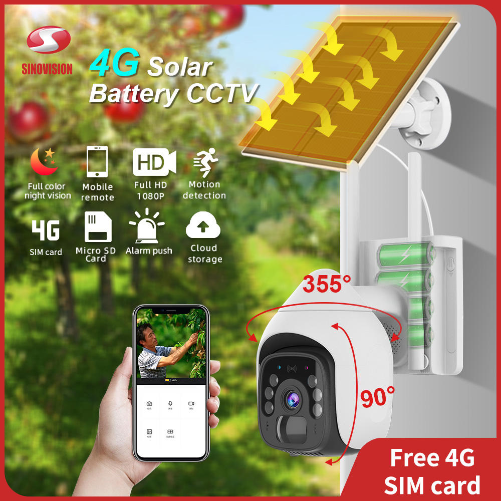 SINOVISION P5 solar cctv 4G PTZ camera 3MP 16000mAh rechargeable ...