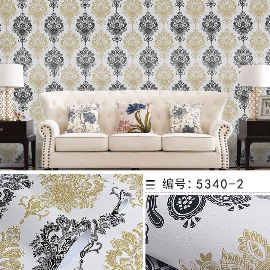 WALLPAPER DINDING Ukuran 45 cm x 10 M Motif BATIK HITAM GOLD | Lazada ...