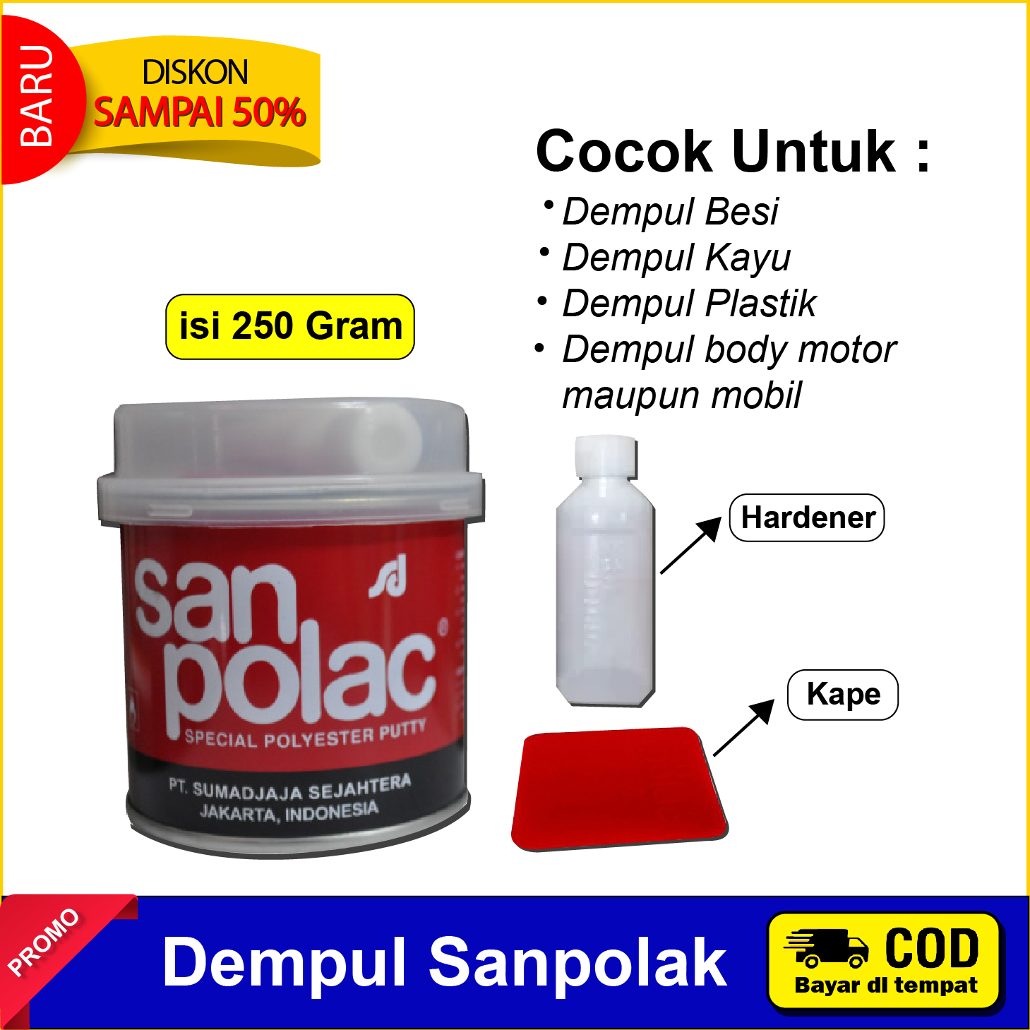Dempul Besi Kayu Sanpolac 250G Mobil Motor Plastik Dempul Sanpolac Obat ...