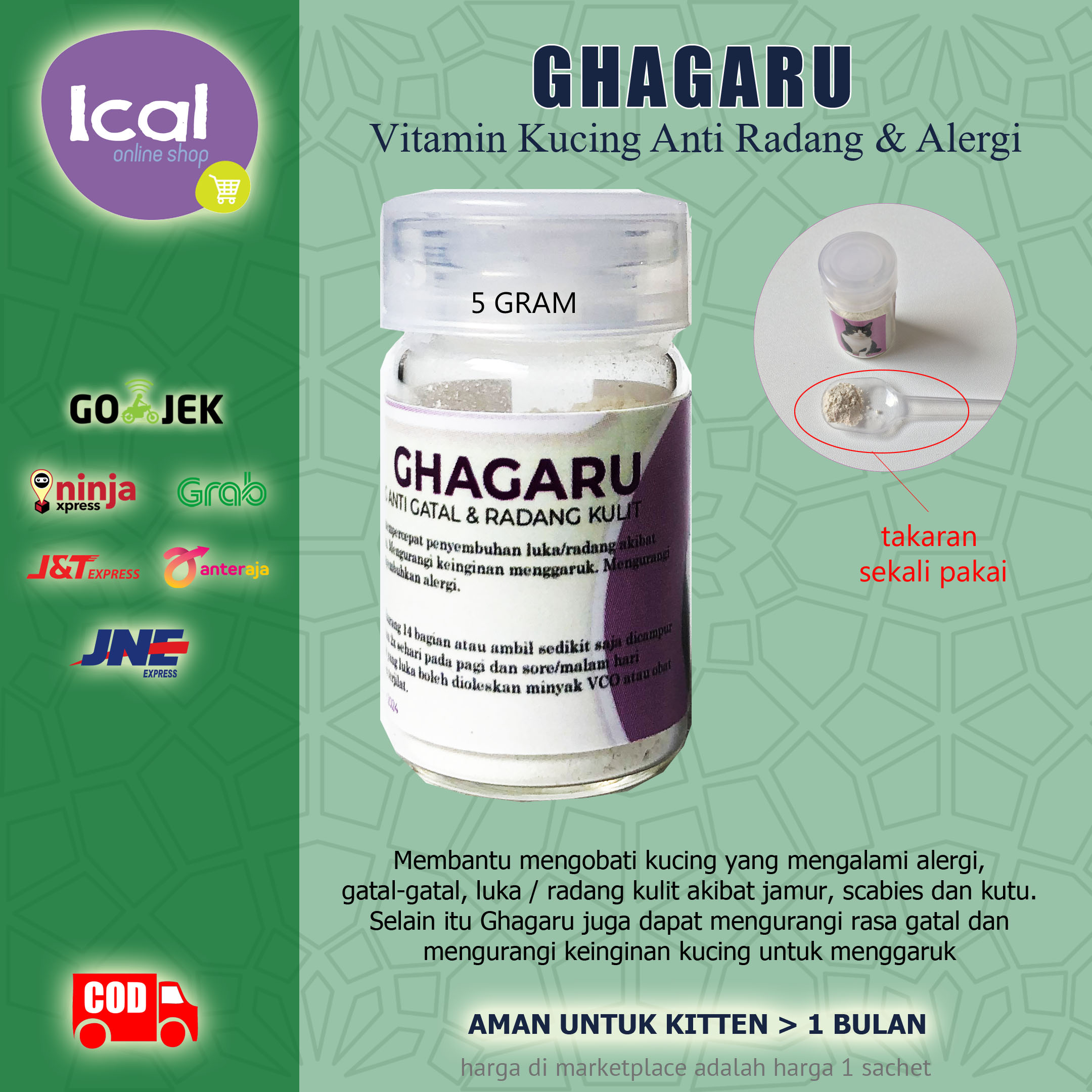 Vitamin Kucing Gatal Radang Akibat Jamur Scabies Kutu Ghagaru | Lazada ...