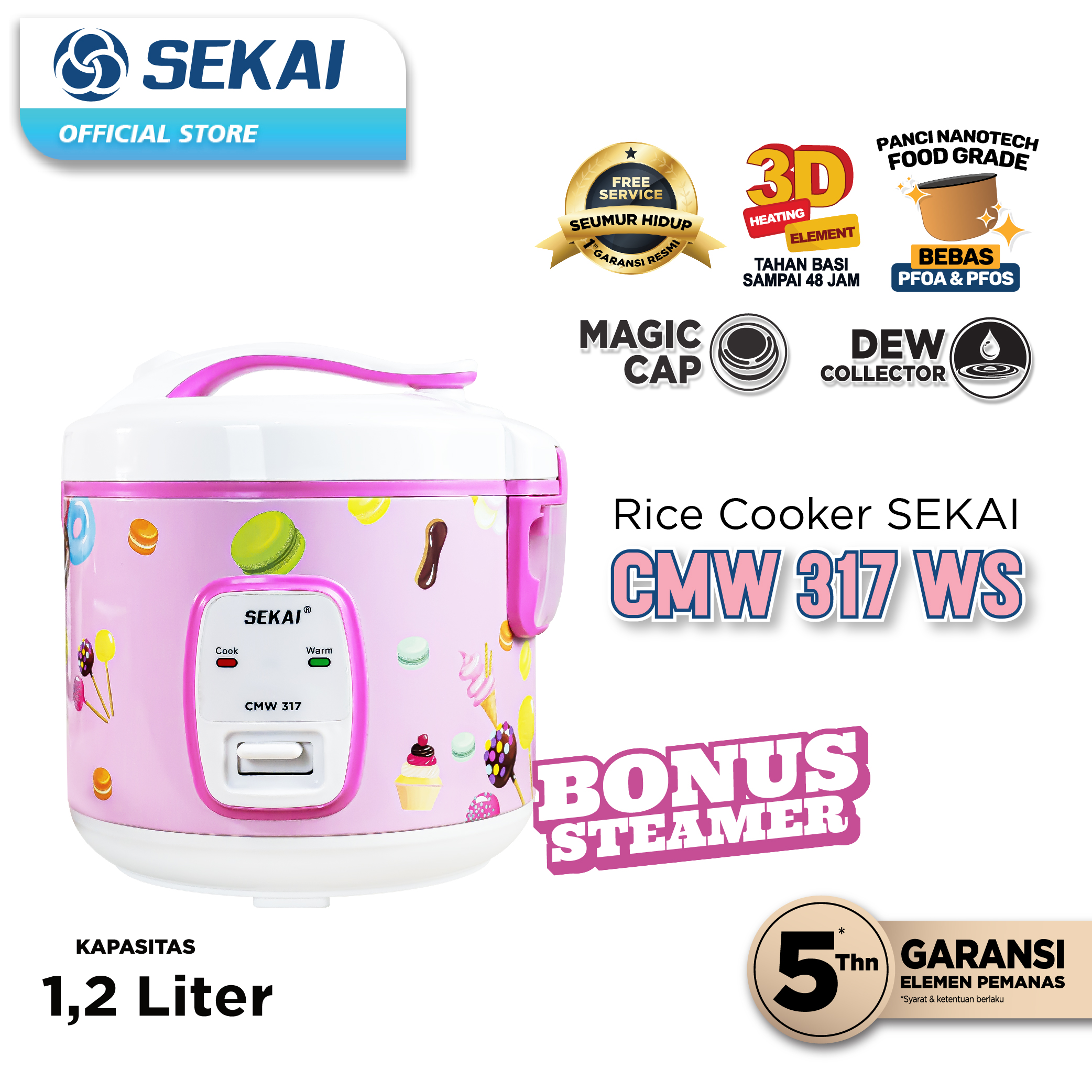 SEKAI Rice Cooker Penanak Nasi Magic Com Kecil 1,2 liter CMW 316 TS ...