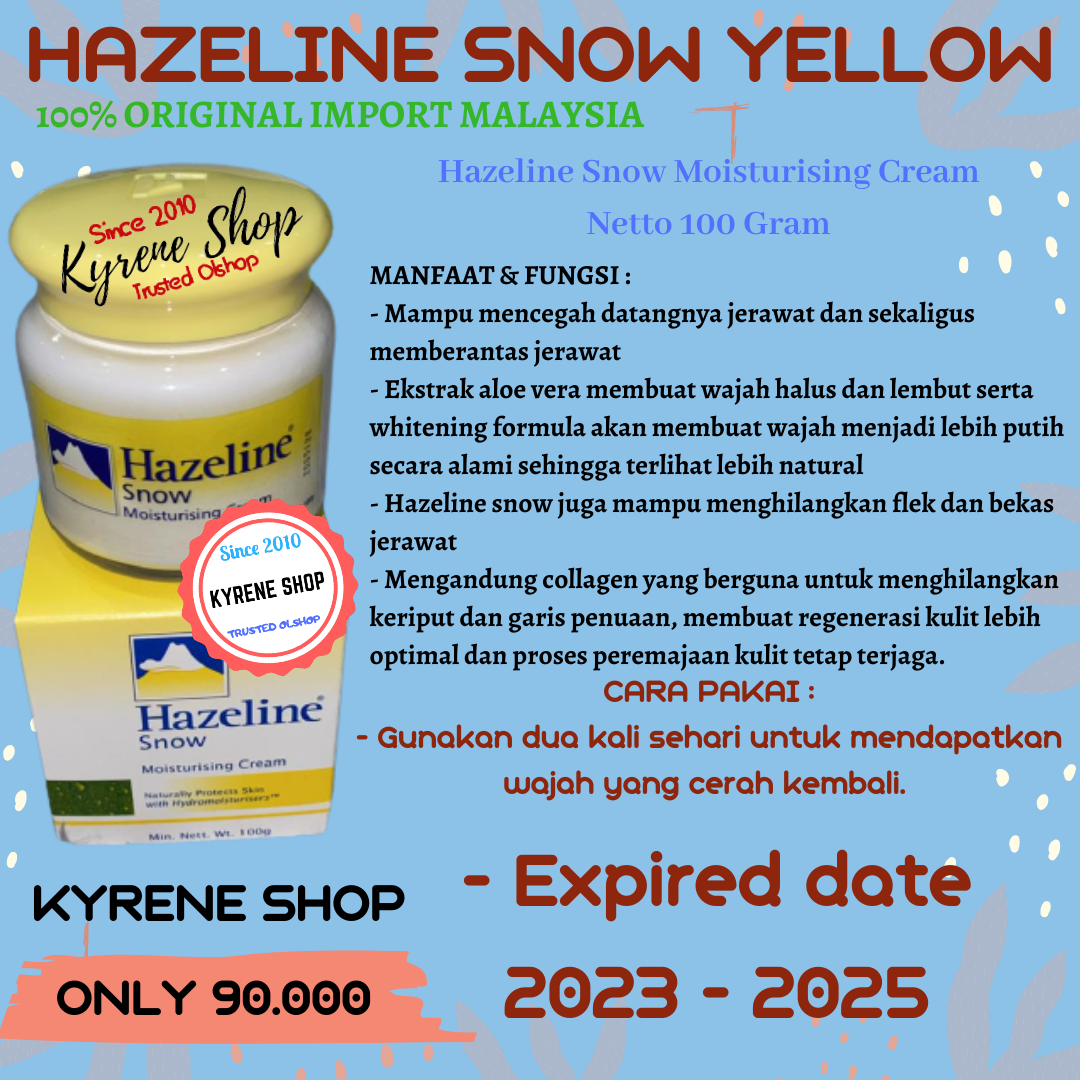 100% ORIGINAL HAZELINE SNOW MOISTURISING CREAM YELLOW 100GRAM MADE IN ...