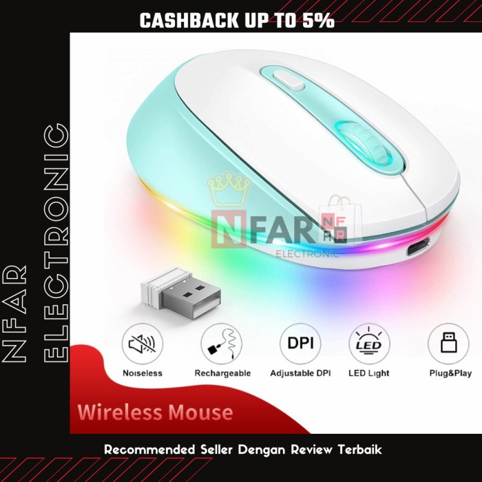 Mouse Wireless Rechargeable Silent Click Mouse Gaming RGB Lampu LED ...