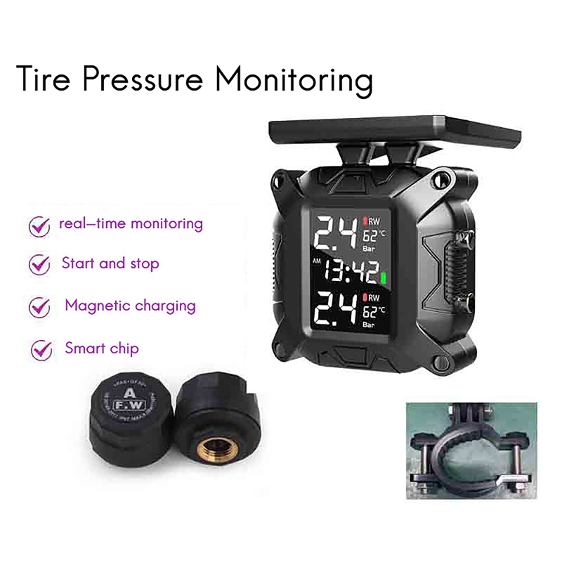 Wireless Motorcycle TPMS Tire Pressure Monitoring System Solar External ...