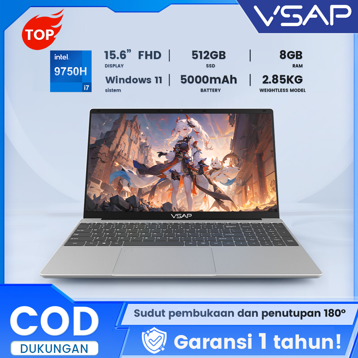 VSAP Notebook Laptop Intel Core I7 9750H Windows 11 PRO OHS 8GB 512GB SSD 15.6 Inch Laptop ...