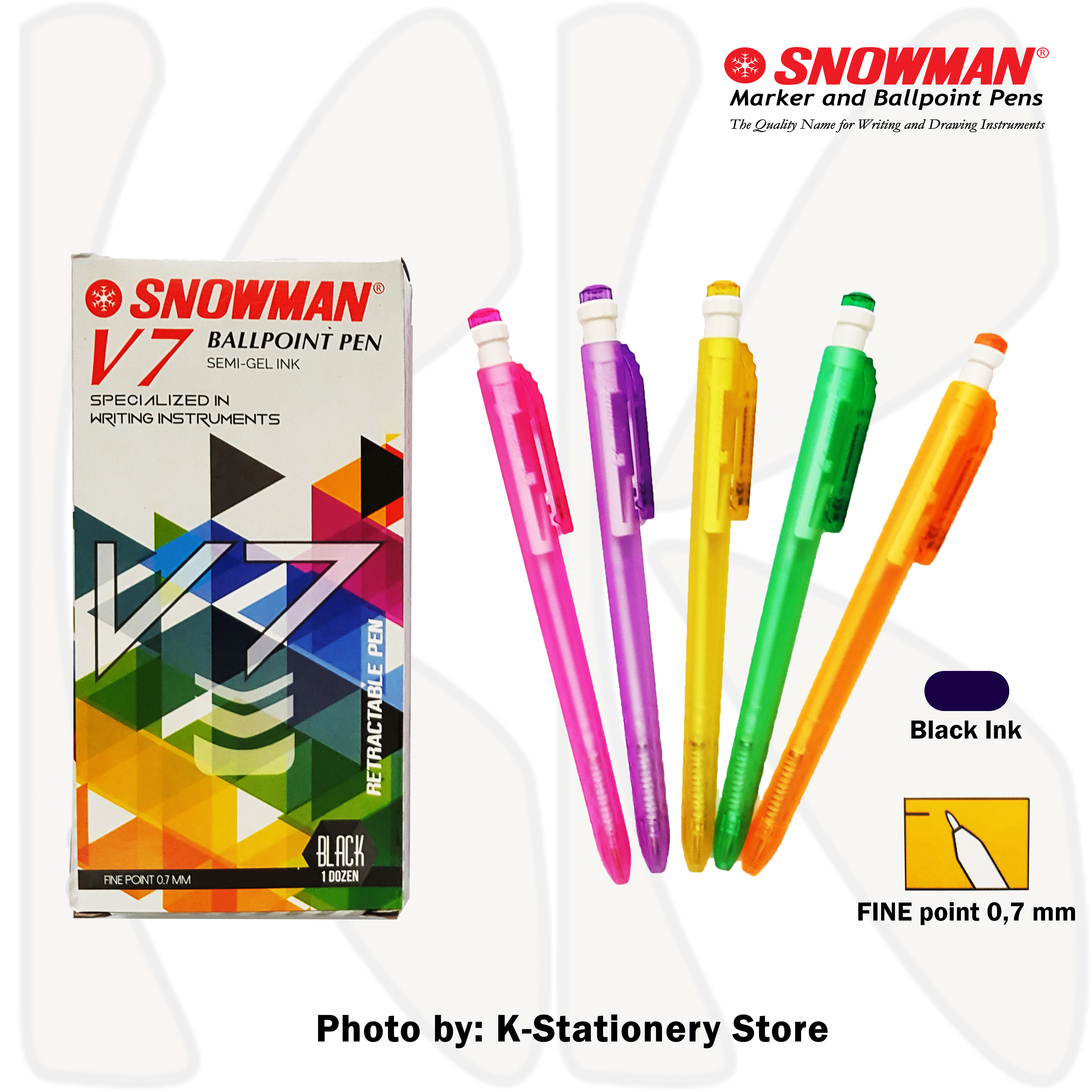 Bolpen Snowman Ballpoint Pen V-7 HITAM - Semi Gel [Lusin] | Lazada ...