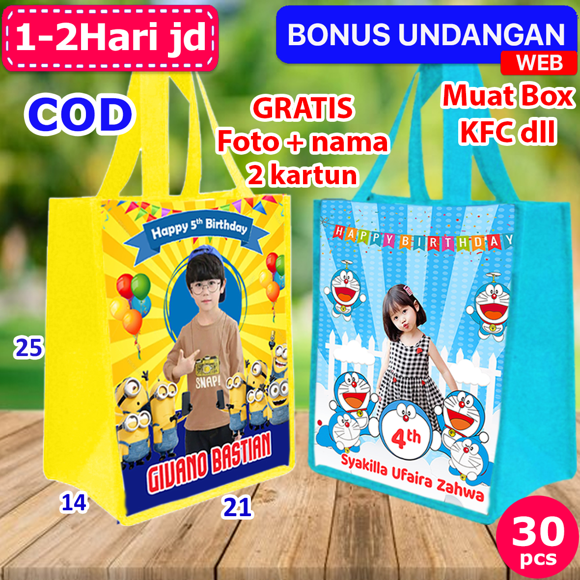 Tas Ultah Anak Murah Minion / Tas Ultah Foto Dan Nama / Tas Ulang Tahun ...