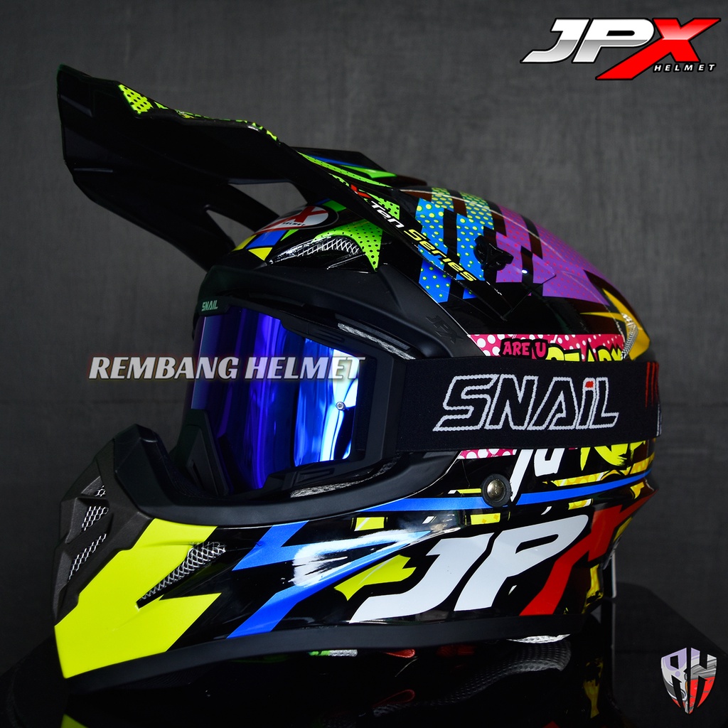 HELM JPX CROSS FOX1 X10 SUPER BLACK GLOSY PAKET GANTENG GOOGLE SNAIL ...