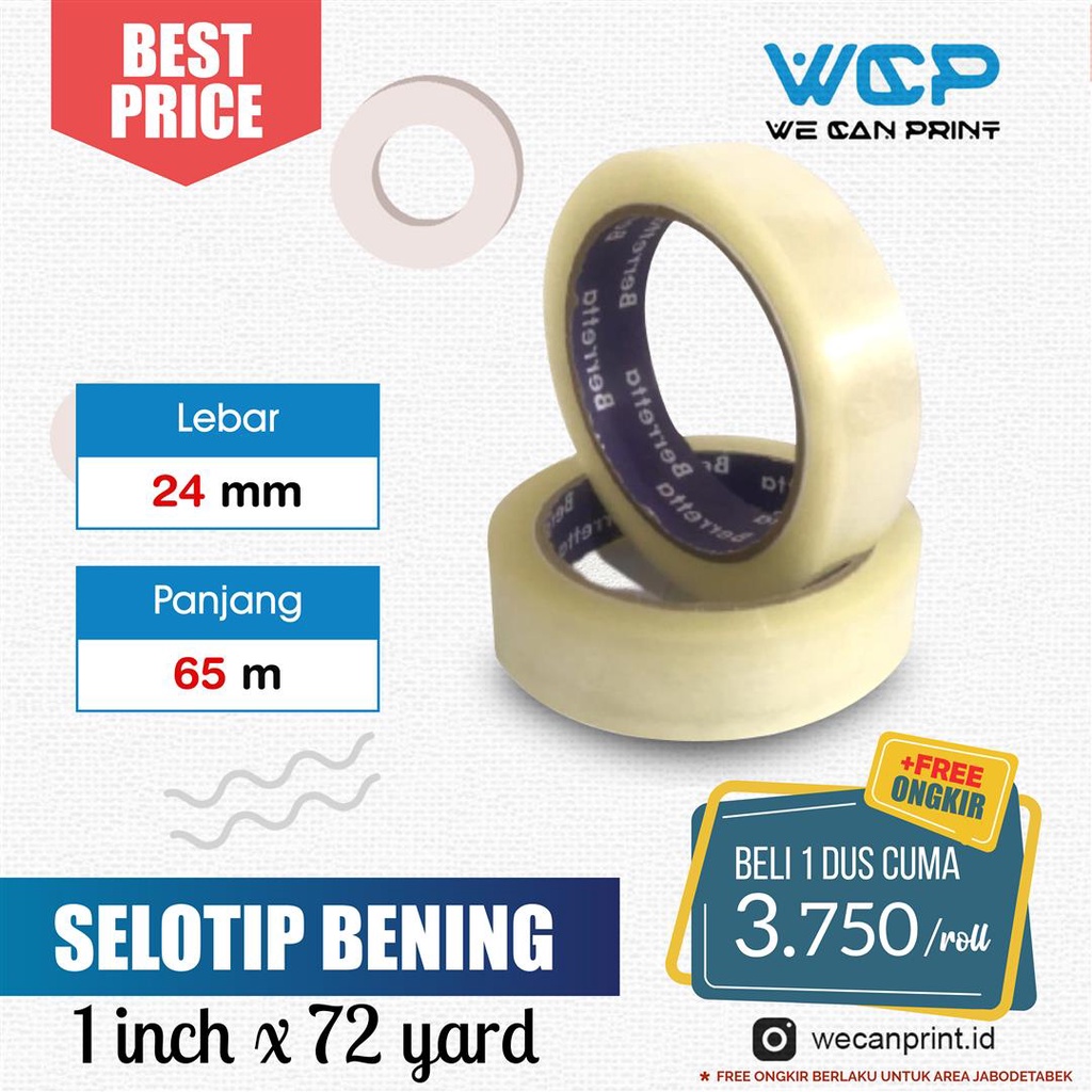 Lakban Selotip Bening 24 mm x 65 meter Isolasi Selotip Lakban Tranparan ...