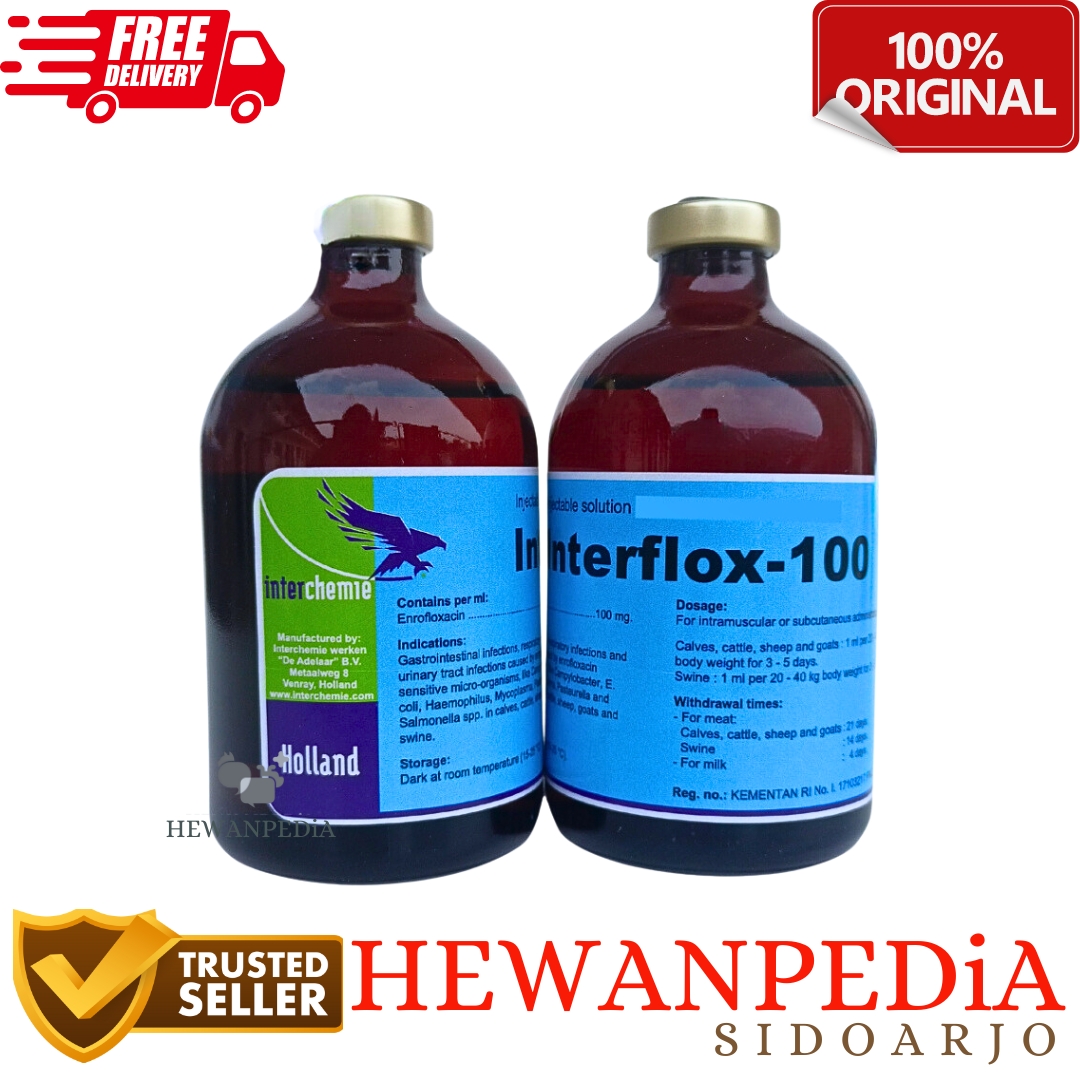 INTERFLOX 100 ml Injeksi - Enrofloxacin Hewan Antibiotik Pernafasan ...