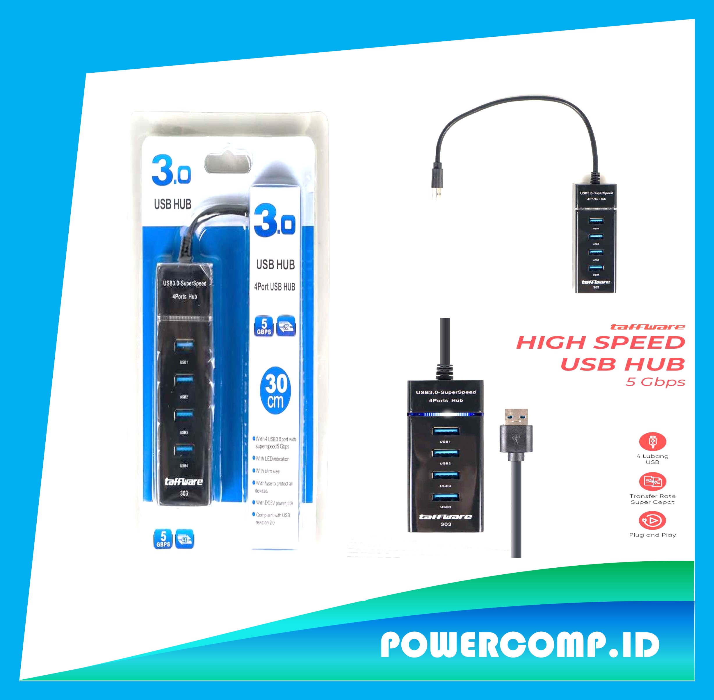 High Speed 4 Ports USB HUB 3.0/USB Hub 4 port UNTUK KOMPUTER LAPTOP GA ...